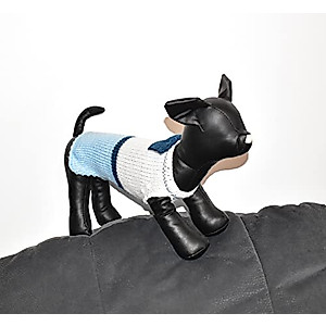 Tiny Dog Sweater Small Boy Teacup Dog Clothes Male Yorkie Chihuahua Clothing Mini Shih Tzu Outfit Pug Male - Knitted Puppy Costume with Ribbon Blue White (XXXS)