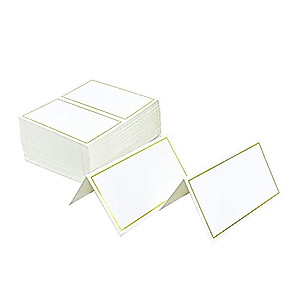 JABINCO Place Cards Pack of 100 - Small Tent Cards with Gold Foil Border - Perfect for Weddings, Banquets, Events,Table Cards,Name Cards