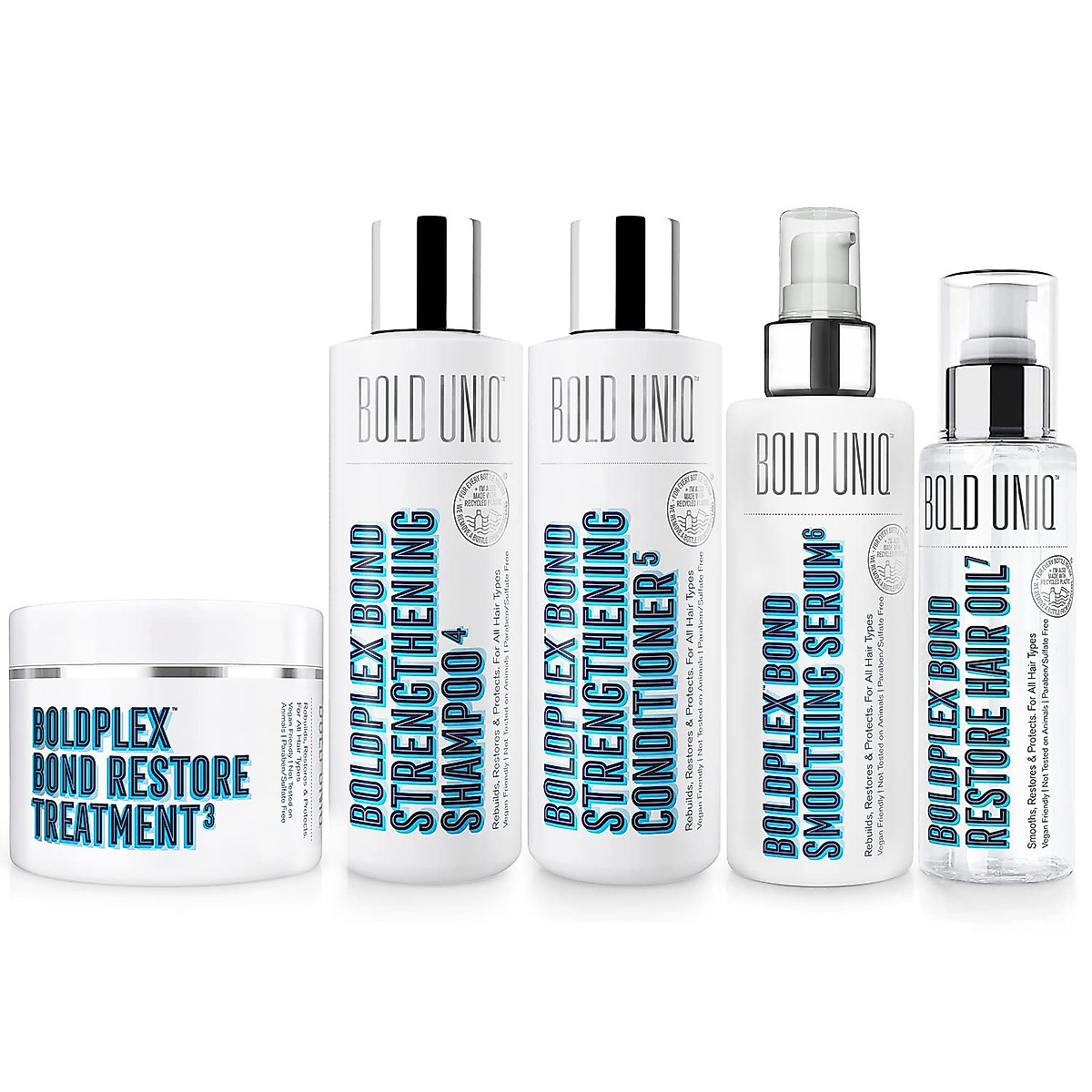 BoldPlex Complete Collection for Dry, Damaged Hair - Bundle Includes Bond Restore Treatment, Shampoo & Conditioner, Hair Serum, and Hair Oil - Repair, Condition, Hydrate, and Protect all Hair Types