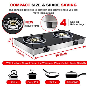 Propane Gas Cooktop 2 Burners Stove portable gas stove Tempered Glass Double Auto Ignition Camping Burner LPG for RV, Apartments, Outdoor