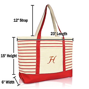 DALIX 23" Large Striped H-Initial Tote Bag Womens Ballent Letter H in Black