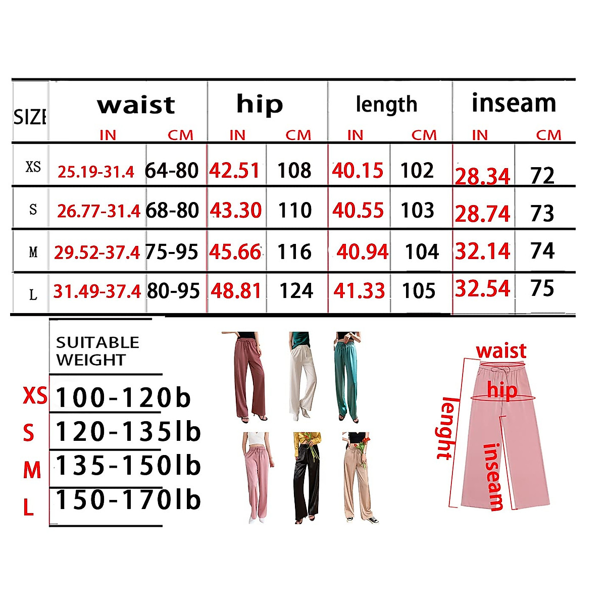 Snoly Women's Summer Ice Silk Pants High Waist Wide Leg Full Length Loose Casual Sweatpants (Beige, Small, s)