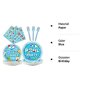 96 Pieces Pool Party Tableware Set for Summer Beach Table Decorations Supplies Beach Ball Birthday Dessert Plates Summer Pool Party Napkins Forks for 24 Guests Hawaiian Pool Birthday Party Favors