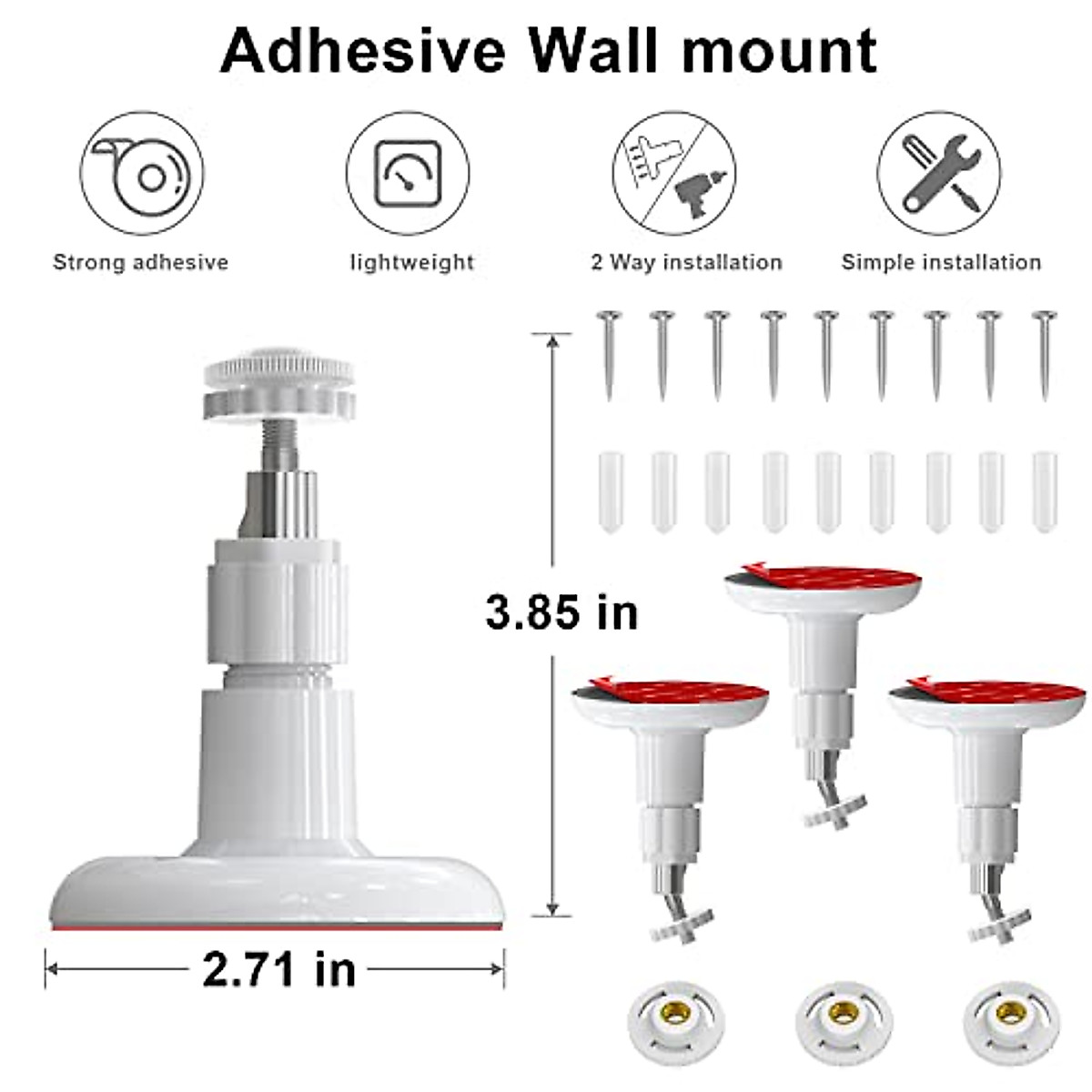 3PACK Screwless Wall Mount Bracket for Blink Outdoor & Indoor Camera Blink XT2,360 Degree Adjustable Strong Adhesive Mount，2 Ways Installation VHB Stick On or Screws, No Tools Needed, No Drilling