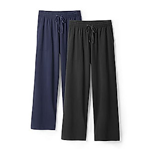DAVID ARCHY Men's Soft Cotton Pajama Bottom Comfy Knit Pajama Long John Lounge Sleep Pants for Men 2 Pack (XL, Black/Navy Blue)