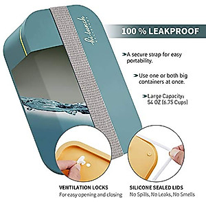 Bento Lunch Box - All-in-One Stackable Japanese Bento Box - Leakproof Eco-Friendly Meal Prep Containers for Men Women, Microwave and Dishwasher Safe,Easy Wash (Blue)