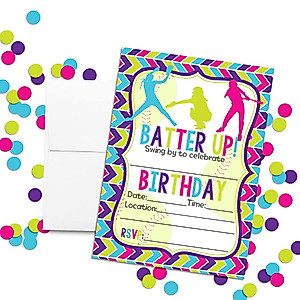 Amanda Creation Batter Up Softball Themed Birthday Party Invitations, 20 5x7 Fill-In Cards with Twenty White Envelopes