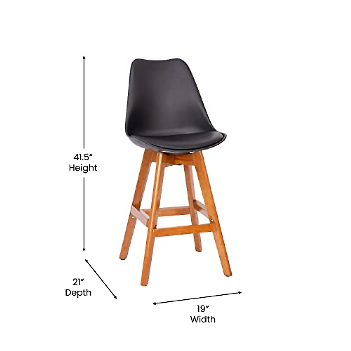 Flash Furniture Dana Set of 2 Modern Commercial Counter Stools - Black Plastic Backrest - LeatherSoft Padded Seat - 27 Inch Counter Stools - Walnut Finish Wood Frame
