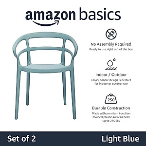 Amazon Basics Light Blue, Curved Back Dining Chair-Set of 2, Premium Plastic
