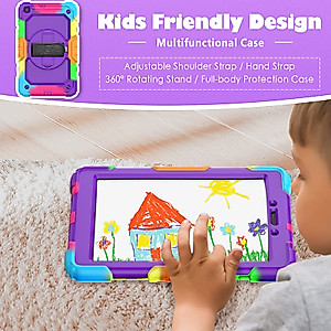 ausleben 2019 Case for Samsung Galaxy Tab A 8.0 inch case 2019,SM-T290/SM-T295.Full Body Protection Case with Built-in Screen Protector Pen Holder [360 Rotating Hand Strap] for T290 (Colourful)