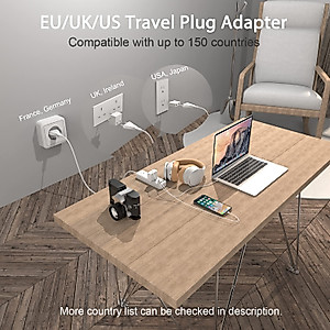 European Travel Plug Adapter, WRXDMC International Travel Plug Adapter, US to UK Europe Plug Adapter, Power Strip for EU/UK/US, 3 USB Ports, 3 AC Outlets, 5ft Cord,Travel necessities in most countries