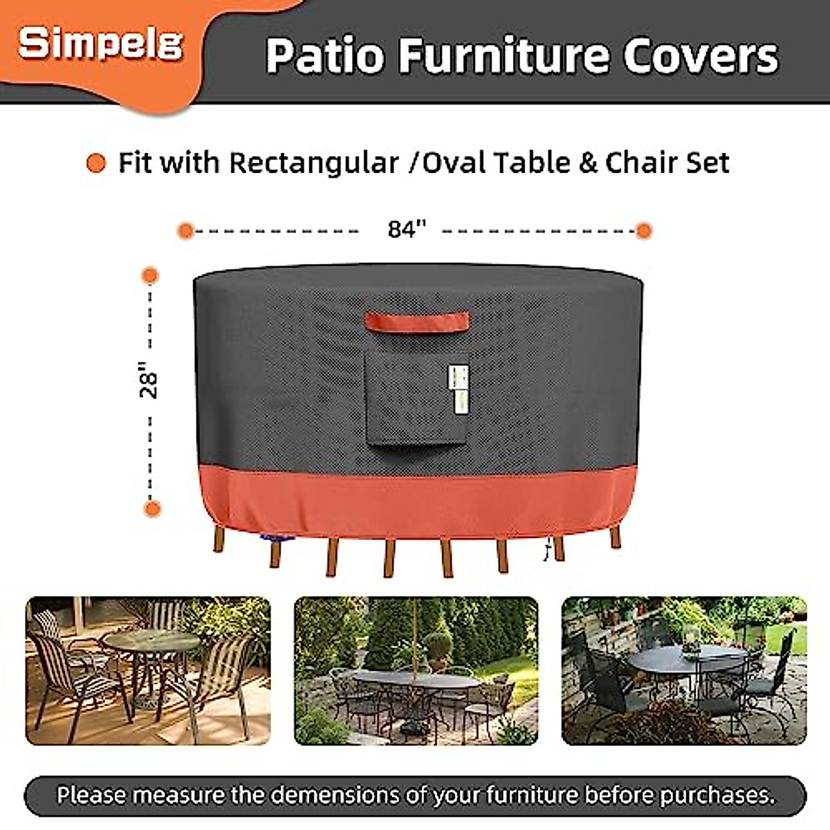 Simpelg Round Patio Furniture Covers, Outdoor furniture cover waterproof, Outdoor Table Chair Set Covers, Anti-Fading Rip-Stop Cover for Patio Furniture Set, 84" DIA x 28"H, Windsor Red/Grey