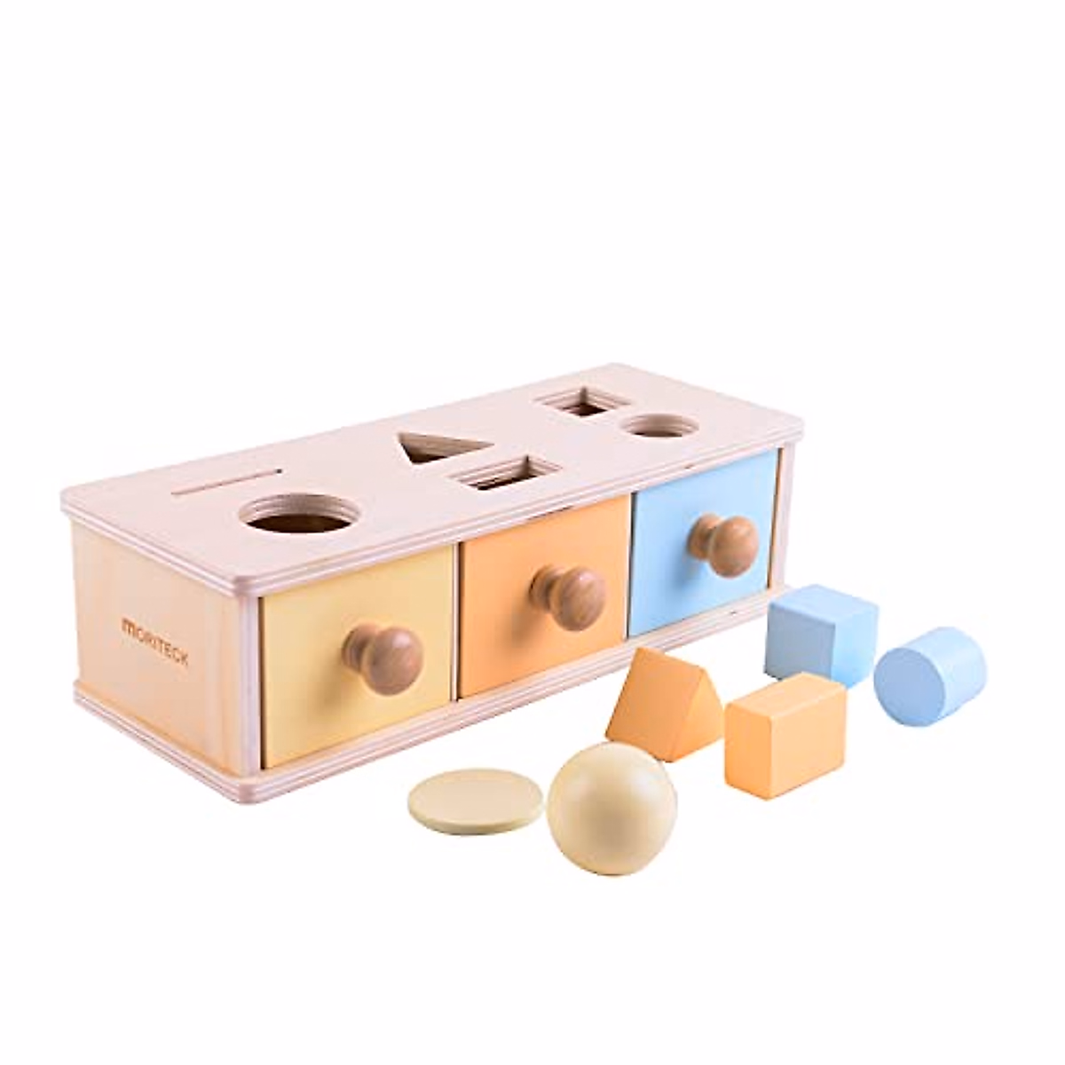 MORITECK Montessori 3 in 1 Object Permanence Box Coin Box Shape Sorter for 8 Months up Baby Wooden Toy for Boy Girls Christmas Birthday Gift
