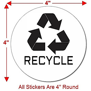 Recycle & Trash Stickers (2 Trash + 2 Recycle, Premium Quality) for Use on Trash Cans & Recycle Bins of All Types; 4" Round with Adhesive on Back (2 White Trash + 2 Green Recycle)