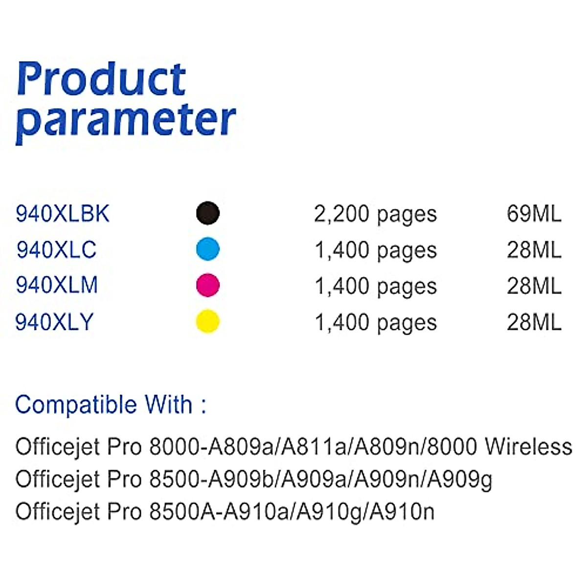 EASYPRINT (2BK/2C/2M/2Y) Compatible 940 940XL Ink Cartridge Used for HP Officejet Pro 8000/8500/ 8500A Printer (8 Pack,High Yield)