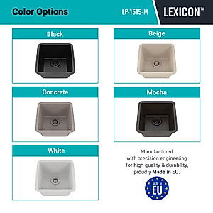 15" x 15" Quartz Kitchen Sink, Single Bowl Kitchen Sinks, Drop in Kitchen Sink, Granite Composite Kitchen Sink, Undermount Sink, Galaxy Mocha Kitchen Sink, Includes Grid, Strainer, Flange, LP-1515-M