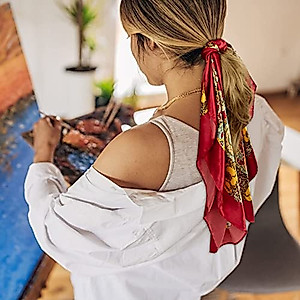 2 PCS Womens Satin Scarf Large Square Silk Feeling Head Hair Scarves Wraps for Sleeping 35 x 35 inches,Black&Wine Red