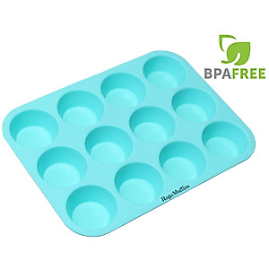 PDTXCLS HOMIEBUDS Silicone Baking Pan Cupcakes Muffins Mold 12 Cup 100% Non-Stick BPA Free Food Grade Silicone in Aqua- 1 pan by Ragamuffins