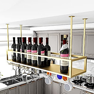 SXTBWFY Bar Unit Floating Shelves Gold Iron Wine Rack Wine Bottle Holder Ceiling Hanging Metal Champagne Glass Goblet Stemware Racks Storage Shelf for Restaurant Kitchen (Size : 80x25x21cm)
