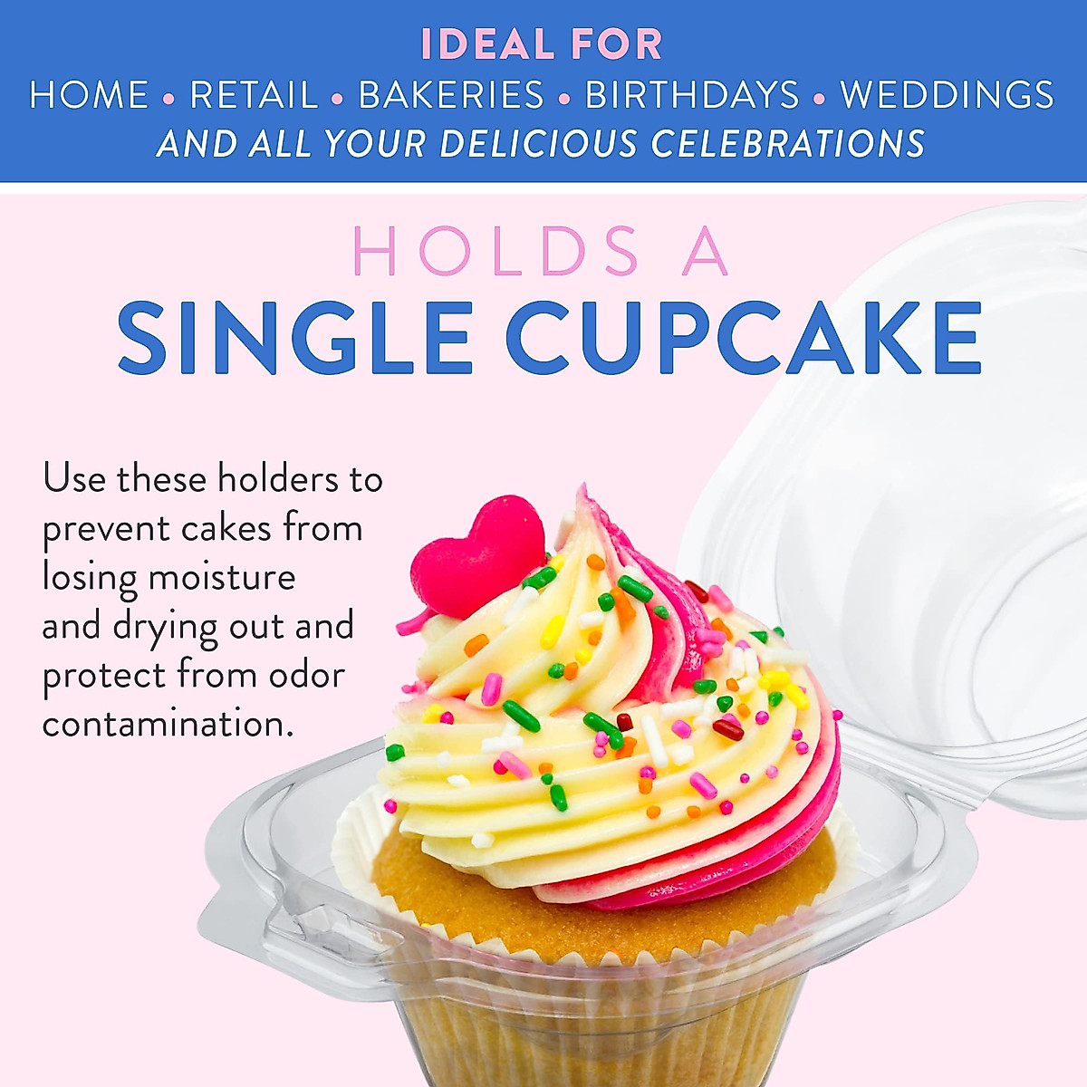 Individual Cupcake Containers (100 Pack) | Clear Plastic Disposable Cupcake Boxes/Holders | Single Cupcake Holder with Dome Lid Bulk | BPA-Free Plastic Cupcake Muffin Container Carrier Boxes to Go