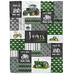 MDPrints Tractor Personalized Baby Blankets for Boys, Personalized Baby Gifts with Name, Customized Baby Blanket, Newborn Boy Gift, Soft Fleece