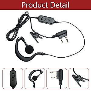 BAOFENG Two Way Radio Earpiece Ham Radio K Port Headset | Walkie Talkie Headphone UV-5R BF-F8HP UV5R 5RM UV-21R UV-5G Plus GM-5RH K5PLUS AR-152 UV-17R BF-888S GM-15PRO UV-S9 Plus Etc (2Pack)