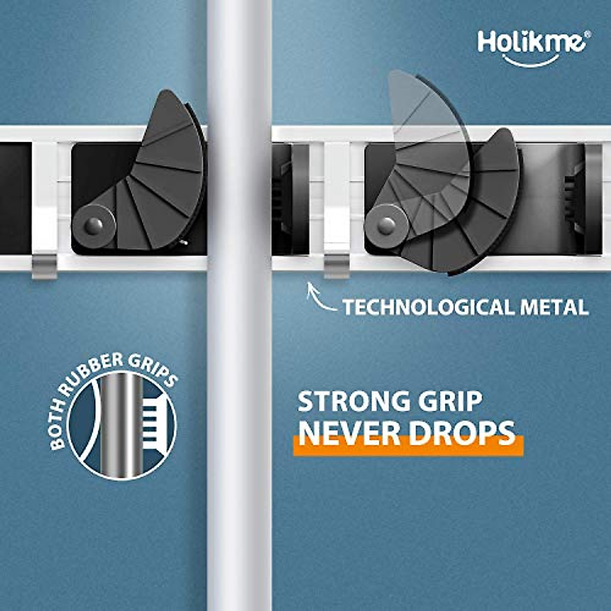 Holikme Mop Broom Holder Wall Mount Metal Pantry Organization and Storage Garden Kitchen Tool Organizer Wall Hanger for Home Goods (4 Positions with 4 Hooks, Black)