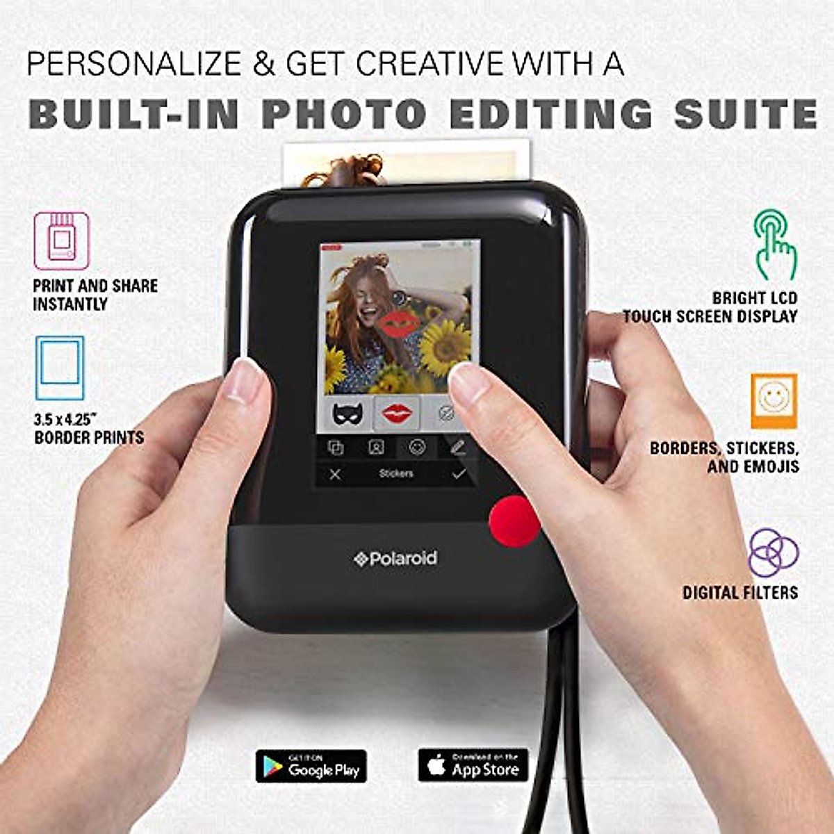Polaroid Pop Wireless Portable Instant 3x4 Photo Printer & Digital 20MP Camera with Touchscreen Display (Black) Built-in Wi-Fi, 1080p HD Video