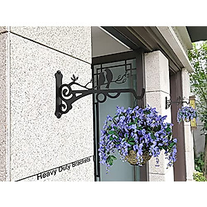 Qktxktzy Multipurpose Hanging Basket Plant Brackets Outdoor Indoor, Heavy Duty Solid Steel Plant Hangers, Wall Mounted Lantern Hooks for Garden Plants Flower Light Bird Feeder, Pack of 2 Black