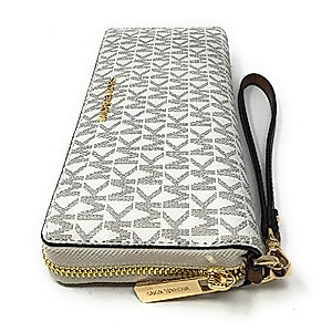 Michael Kors Jet Set Travel Continental Zip Around Leather Wallet Wristlet (Vanilla/Dark Acorn)