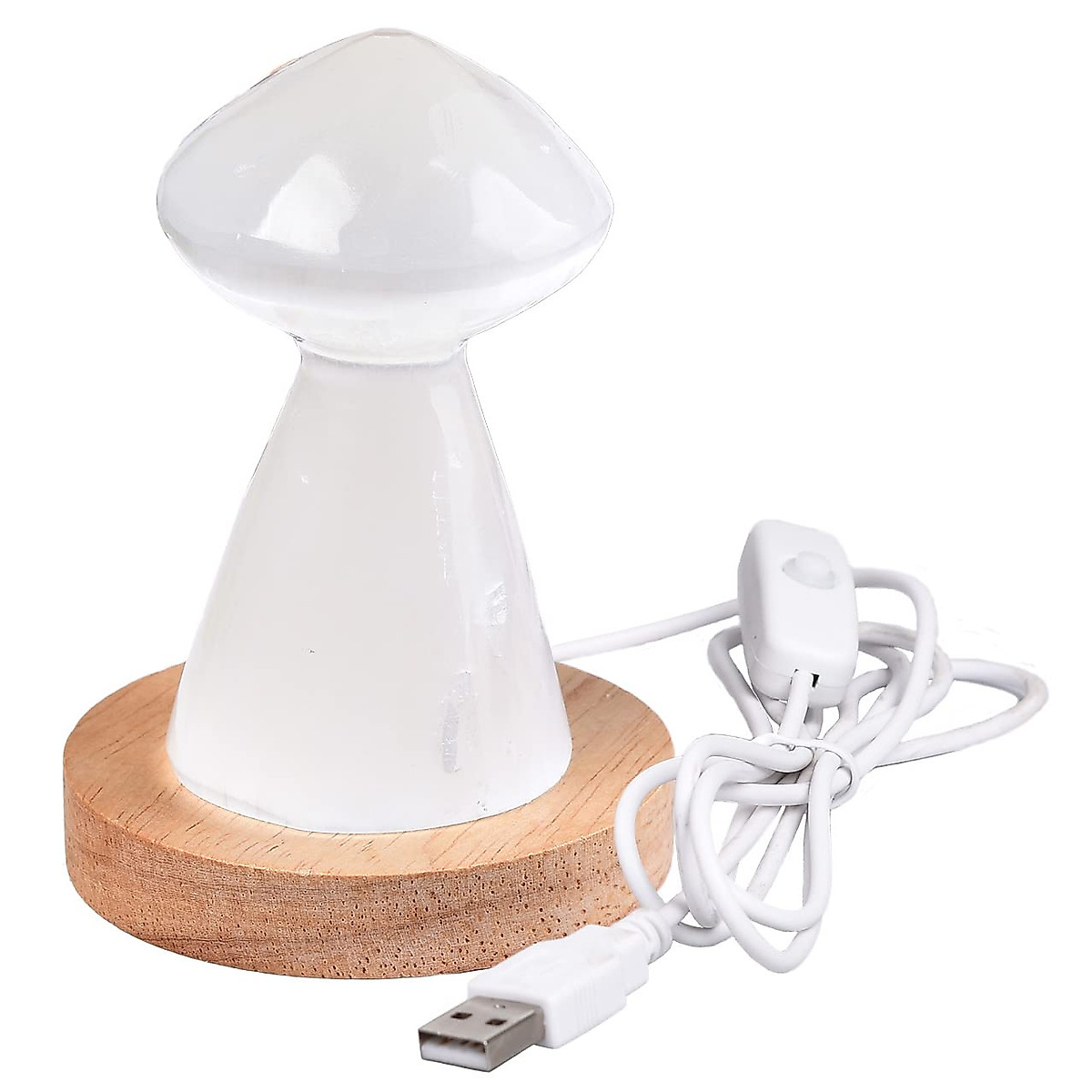 JIC Gem USB Selenite Lamp Hexagonal Crystal Points Selenite Tower Lamp Morocco Skyscraper 4 Inch with Wooden Light Stand Base