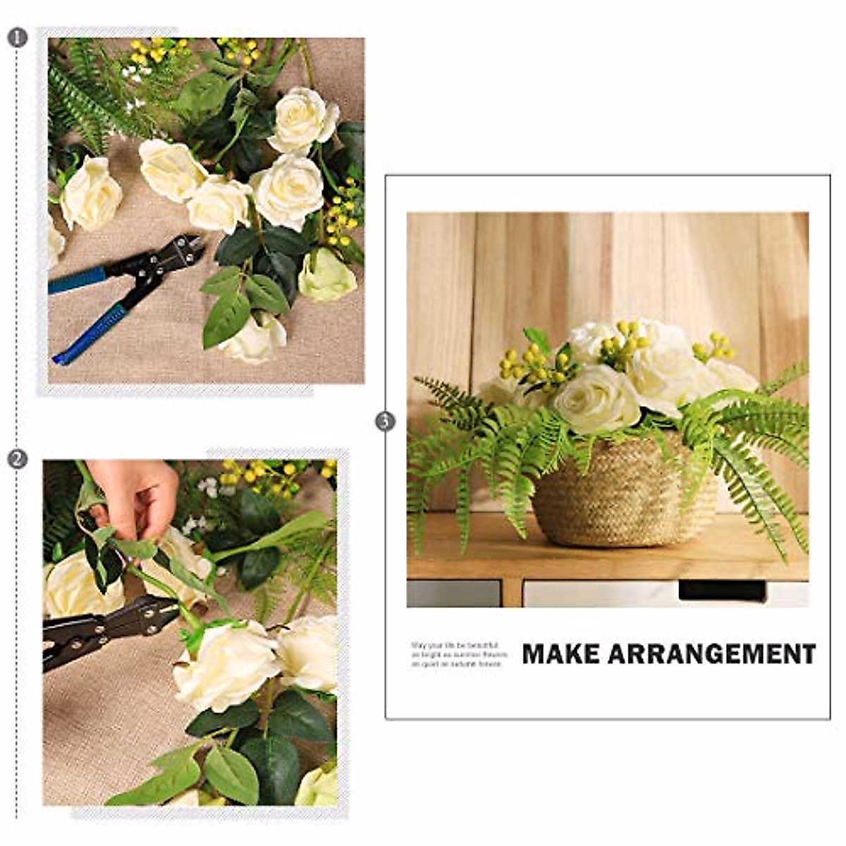 Hawesome 12PCS Artificial Silk Flowers Realistic Roses Bouquet Long Stem for Home Wedding Decoration Party (White)