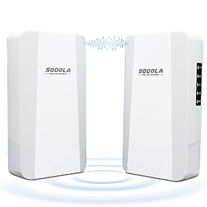SODOLA WiFi Bridge 300Mbps, 2.4G Outdoor CPE Point to Point 1KM Long Range Access with 12DBi High Gain Antenna,2 RJ45 LAN Ethernet Port,24V PoE Power, IP65 Waterproof Wireless Bridge 2 Packs