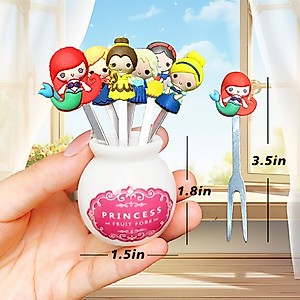 SXunacou Fruit Fork, Fun Cute Cartoon with Ceramic Storage Box Holder Stainless Steel Food Pick Forks for Home Household (A)