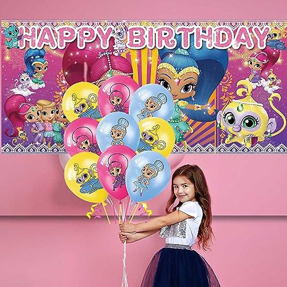 Shimmer and Shine Party Supplies Paltes Cake Toppers Balloons For Boys Girl Banner Backdrop Birthday Set Decor