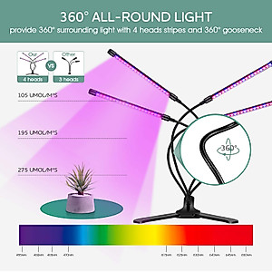 360° Grow Light for Indoor Plants - Gooseneck Full Spectrum Growing Lamp Strip w/ 3 Modes 9 Dimmable Brightness 3/9/12 H Timer Ideal for Greenhouse Plants Flowers Veg Succulents Potted Growth