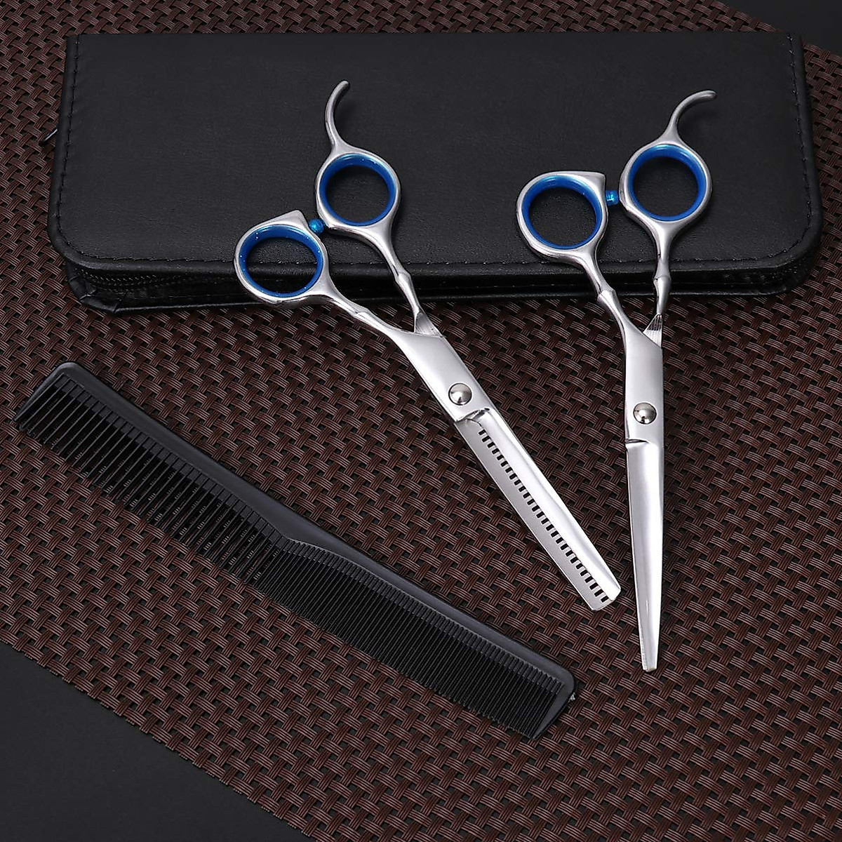Hair Cutting Set, Professional Haircutting Barber Thinning Hairdressing Shears Set with Black Leather Case and Salon Cape
