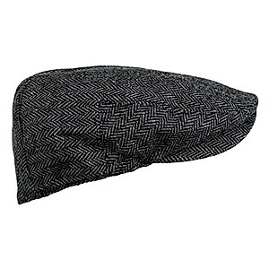 Wonderful Fashion Men's Herringbone Tweed Wool Blend Snap Front Newsboy Hat (DK.Grey, SM)