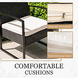 PatLoom 3-Piece Outdoor Patio Set – All-Weather Wicker Rattan Chairs with Cushions & Glass Coffee Table, Perfect for Backyard, Garden, Balcony, or Poolside Lounge Furniture