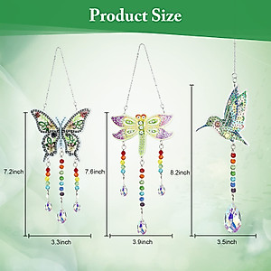 3 Pieces DIY Diamond Painting Suncatcher Wind Chimes, 5D Double Sided Hanging Diamond Art Wind Chime Painting Ornaments with Crystal Pendant for Home Garden Decoration Adults Kids Gift