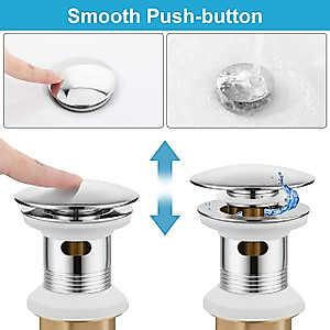 Homikit Bathroom Sink Drain, Pop Up Drain Stopper with Overflow, 18/10 Stainless Steel Drain Assembly with Detachable Anti-Clogging Strainer Basket for Vessel Lavatory Vanity Sink, Polished Chrome