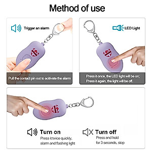 Fightsense Self Defense Pepper Spray Keychain and Personal Safety Alarm Keychain Set Combo Pack for Women Self Defense, 130db Loud Siren with LED Flashlight for Women,Children, Elders (Purple)
