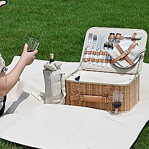 Picnic Basket for 2 with Waterproof Blanket and Insulated Wine Pouch 18Pcs Picnic Basket Set Hamper with Full Cutlery Kit for Two, Family,Couple,Camping,Outdoor,Valentine Day,Wedding Gift, Birthday