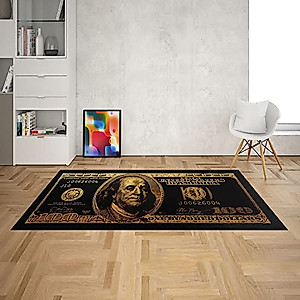 JUST BREATHE Area Rug 4’x6’ Money Rug Luxury 100 Dollar Bill Area Rugs Collection Cash Art Carpet Rug for Living Room Entryway Dining Room Home Office, Bedroom Rug, Non-Slip, Washable, Black/Gold