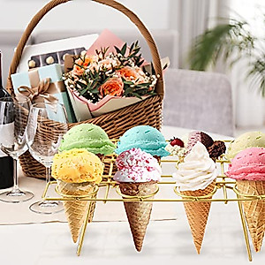 2 Pieces Steel Cupcake Baking Racks Ice Cream Display Racks Cupcake Cone Stands Ice Cream Cone Cupcakes Holders for Home Kitchen Baking Cooking Cupcake Ice Cream Tools Supplies (Gold)