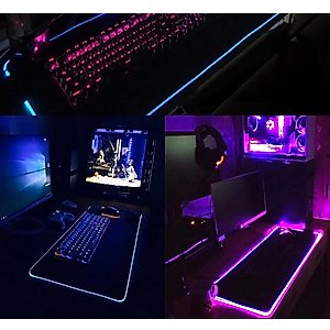 HYSTTBD Gaming Mouse Pads Gaming Computer Mousepad RGB Hexagon LED Carpet Pc Desk Keyboard Mat with Backlit 23 62' x11 81', 600x300mm