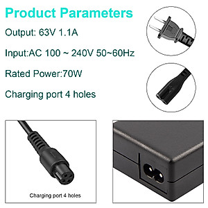63V 4 Prong Charger for Ninebot S (Not for S-Plus) / Mini PRO/Mini lite / L8 / One A1/ One S2/ S-MAX, N3M240, GoKart Kit, Gokart PRO, 4-Pin fits for Segway Ninebot Charger