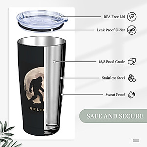 Funny Bigfoot Sasquatch Full Moon 20oz Tumbler Stainless Steel Vacuum Insulated Double Wall Travel Tumbler, Durable Insulated Coffee Mug, Thermal Cup With Lid and Straw for Hot & Cold Drinks