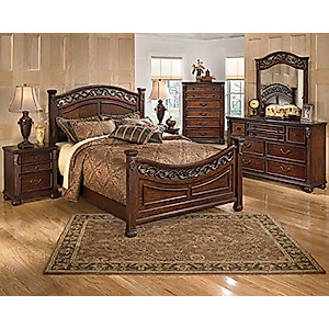 Signature Design by Ashley Leahlyn Traditional Ornate 7 Drawer Dresser, Warm Brown & Leahlyn Traditional 2 Drawer Nightstand, Warm Brown