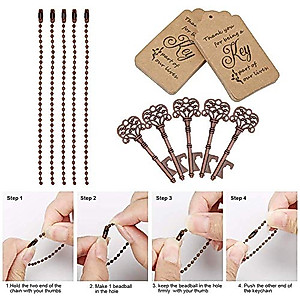 WODEGIFT 60 PCS Key Bottle Openers,Vintage Skeleton Key Bottle Opener with Escort Card Tag and Key Chains,Wedding Party Favor Souvenir Gift(Red Copper